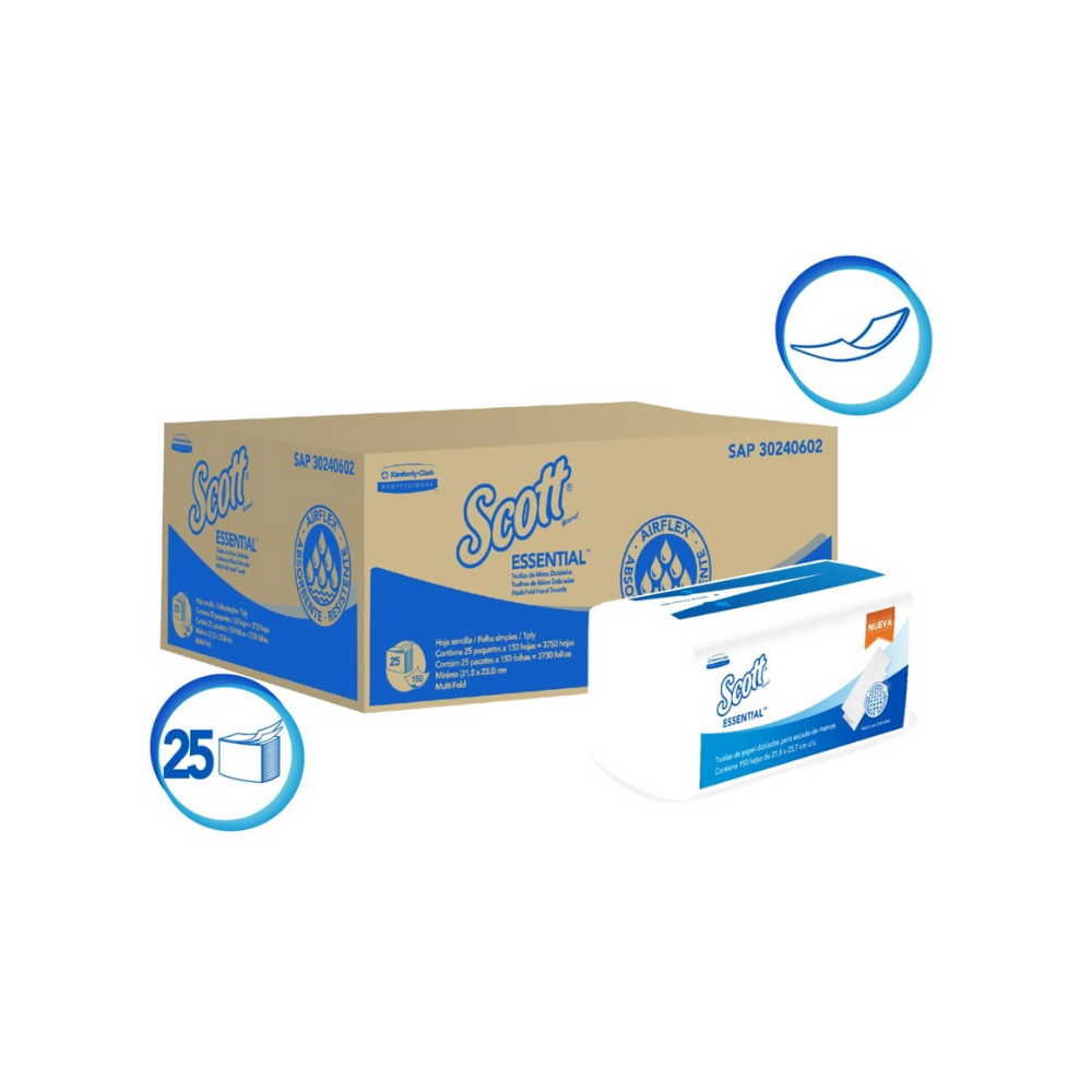 Scott Essential Toalla de Manos Doblado Autodispensable Blanca x 25 ...
